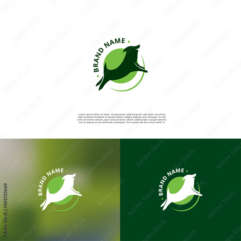 Logo design of green dog leaping. Simple organic logo design Stock ...