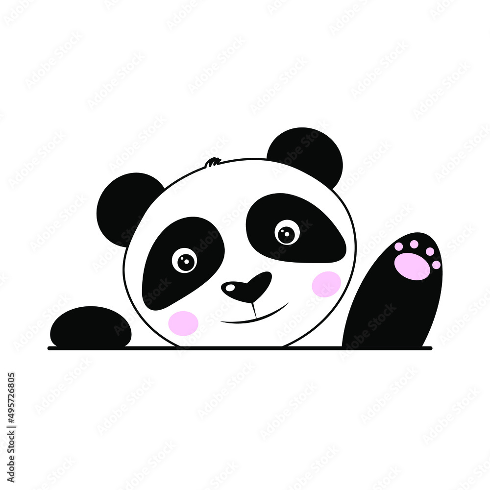 Cute panda welcomes with a paw. The panda is waving its paw. Vector ...