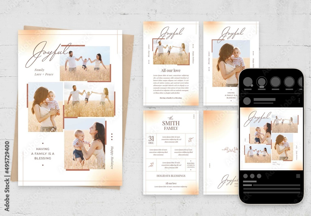 Family Photo Card Collage Layout Stock Template | Adobe Stock