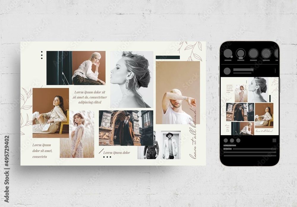 Elegant Floral Photo Card Collage Layout Stock Template | Adobe Stock