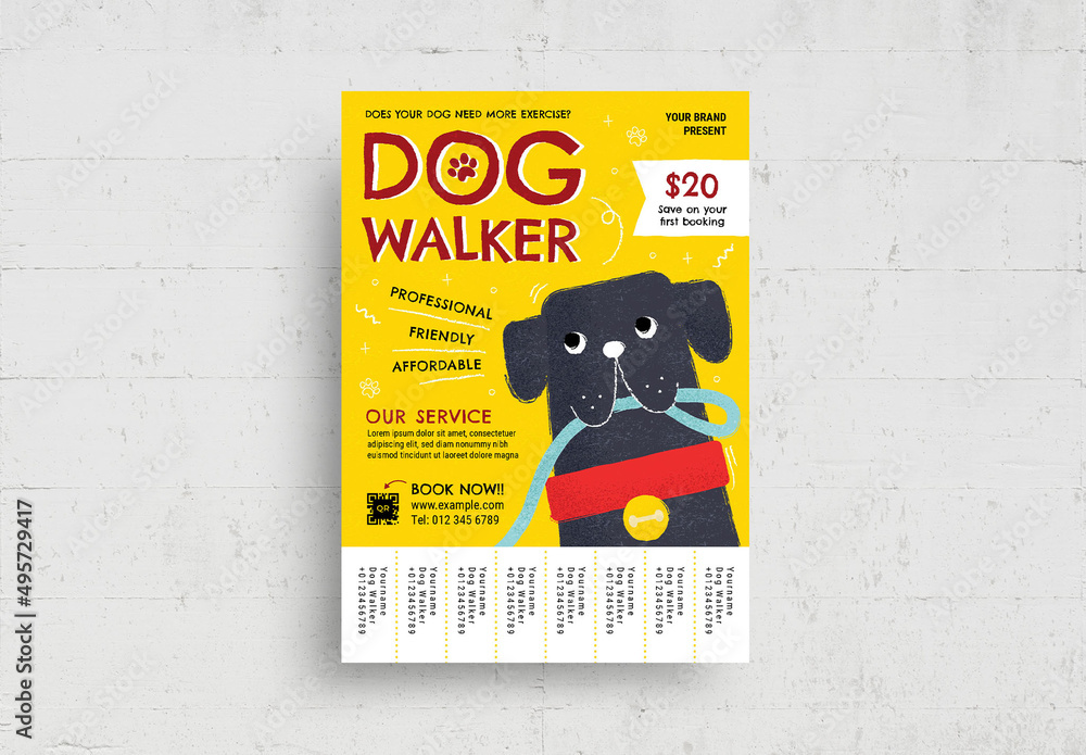 Dog Walking Walker Flyer Poster Printer Stock Template | Adobe Stock