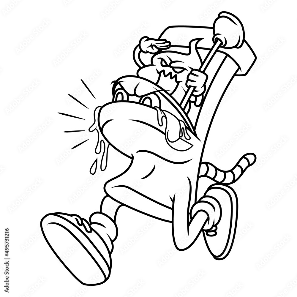 Coloring illustration of cartoon running toilet Stock Vector | Adobe Stock