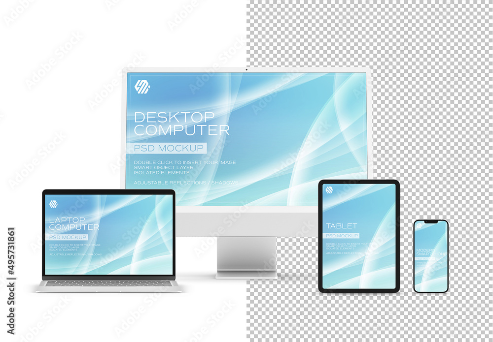 Devices Mockup with Smartphone Desktop Computer Laptop and Tablet Stock ...