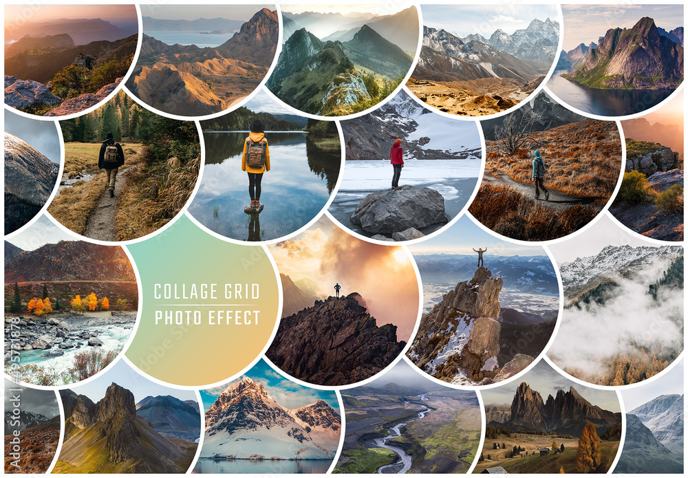 Photo Collage Circle Frame Effect Mockup Stock Template | Adobe Stock