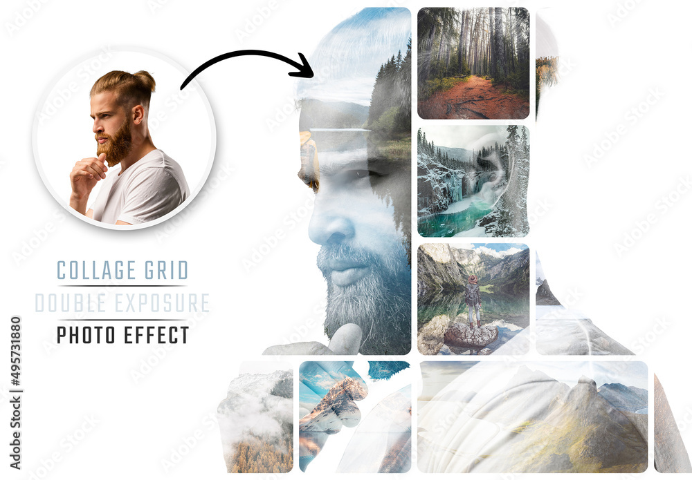 Photo Collage Double Exposure Album Effect Mockup Stock Template ...