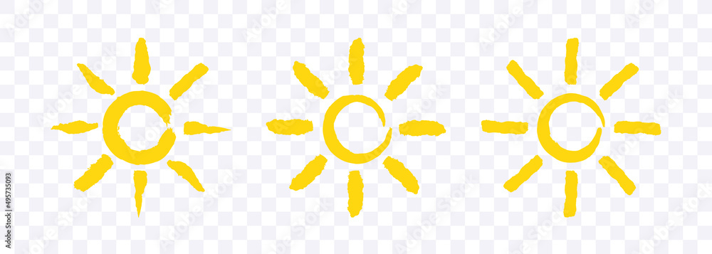 The sun hand-drawn with a brush stroke. Vector grunge clipart isolated ...