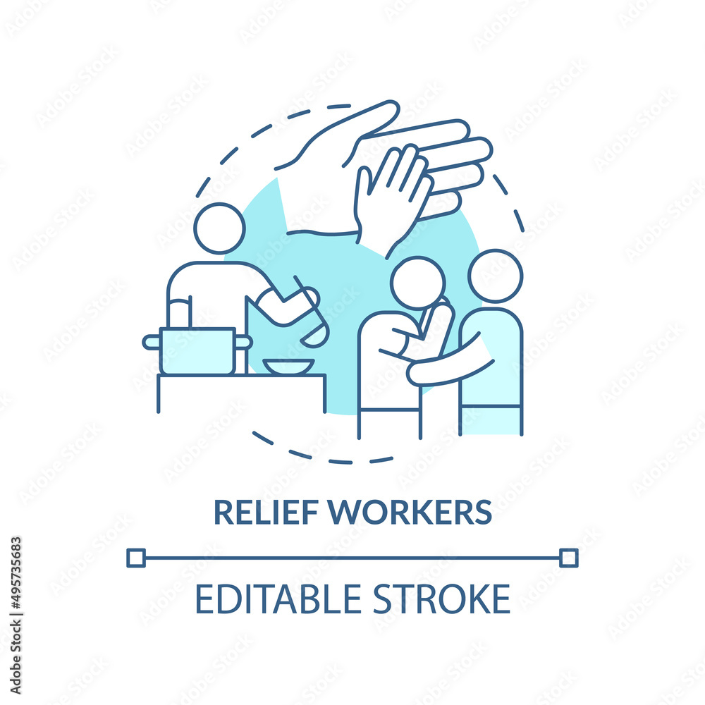 Relief workers turquoise concept icon. Government assistance type ...