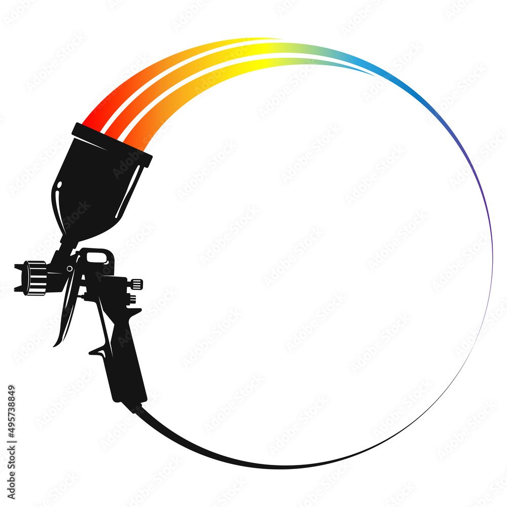 Symbol for painting. Spray gun and colored paint Stock Vector | Adobe Stock