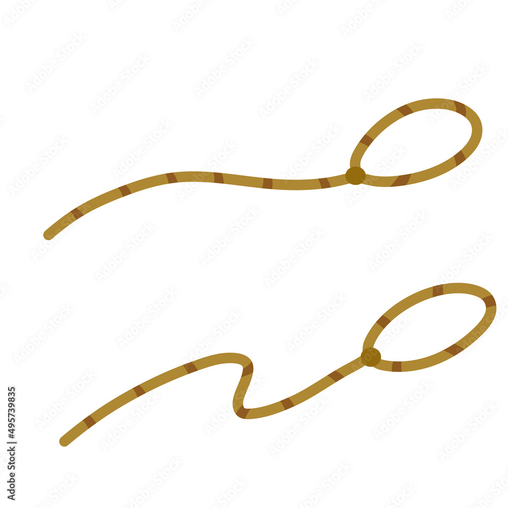 Lasso. Rope for catching animals. Brown rustic cord. Cartoon flat ...