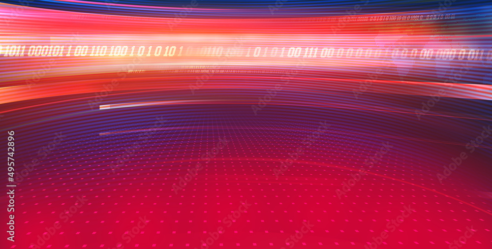 3d of a high tech stage background with floating digital numbers on ...