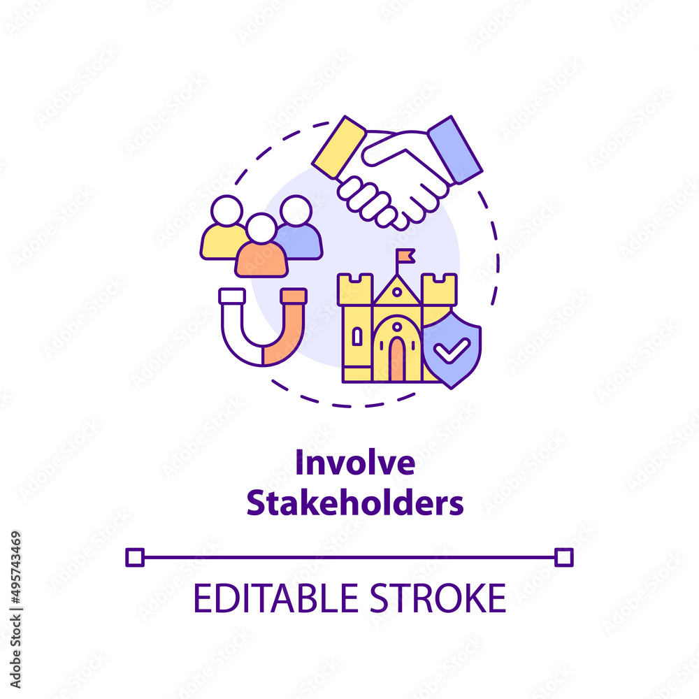 Involve stakeholders concept icon. Principle of heritage conservation ...