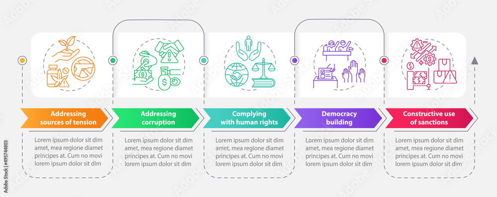 Preventing armed hostilities rectangle infographic template. Data ...