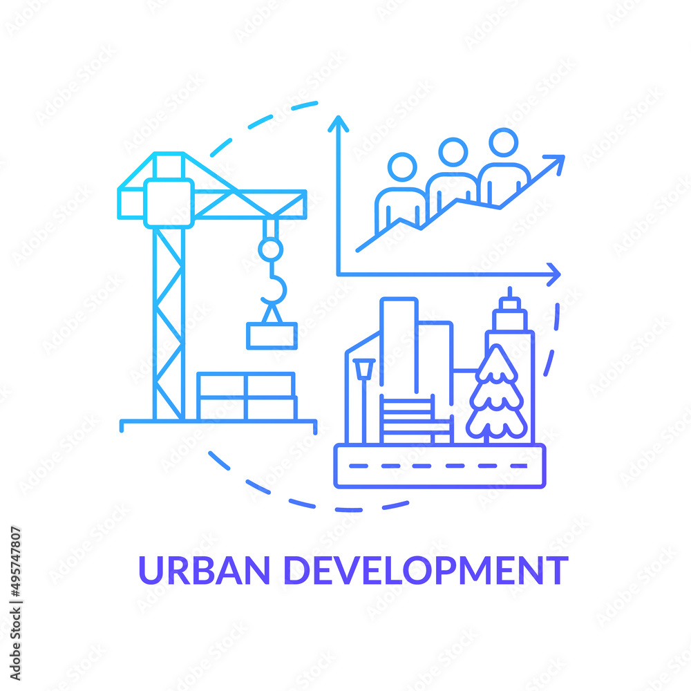 Urban development blue gradient concept icon. Population increase ...