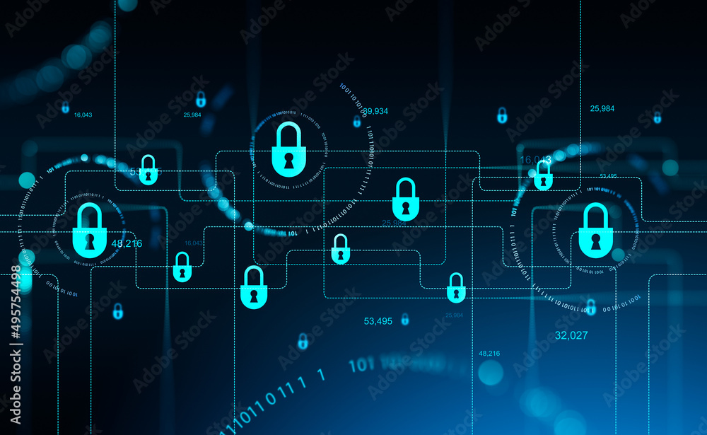 Cybersecurity circuit and padlock with binary and protection Stock ...