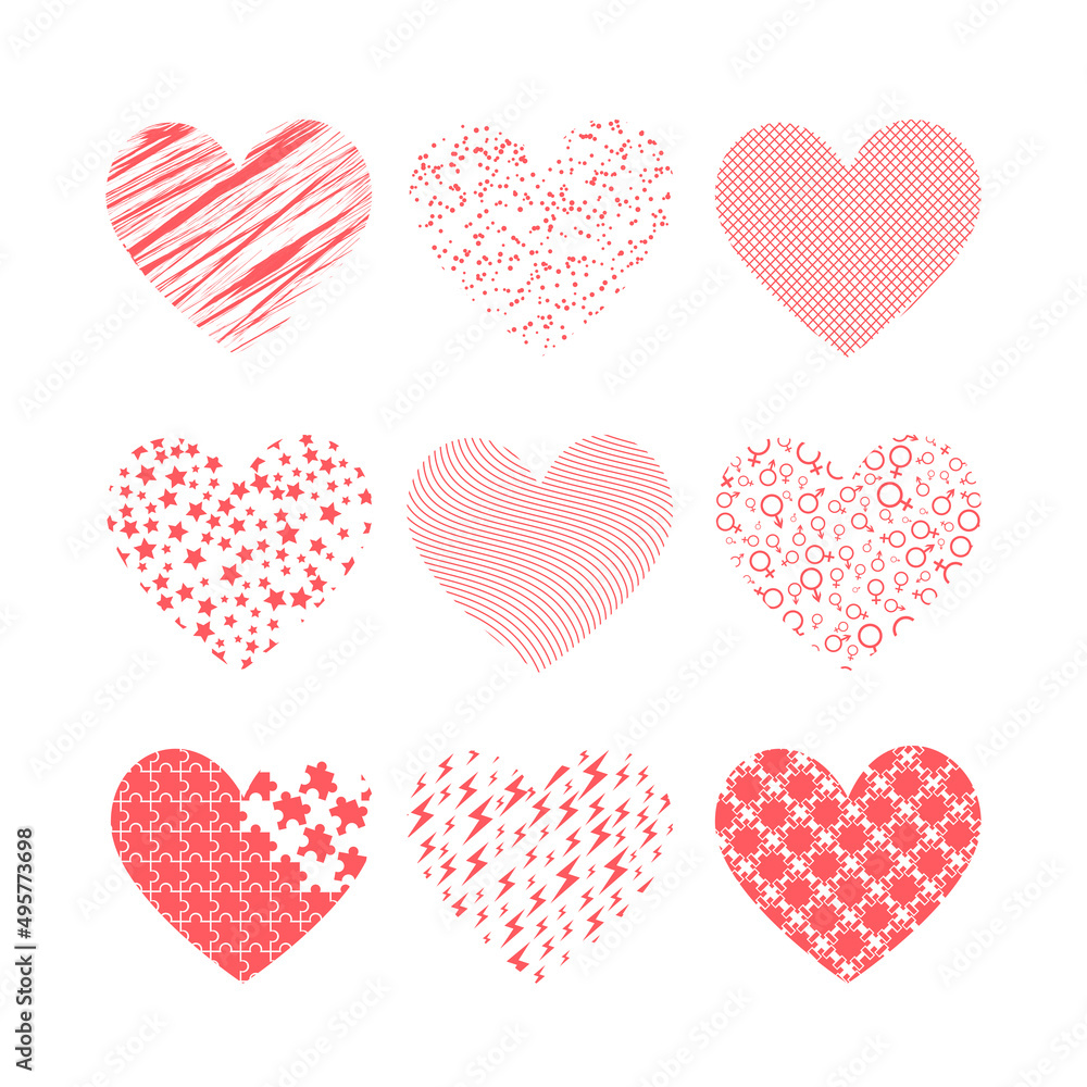 Heart shapes set vector illustration isolated on white background Stock ...