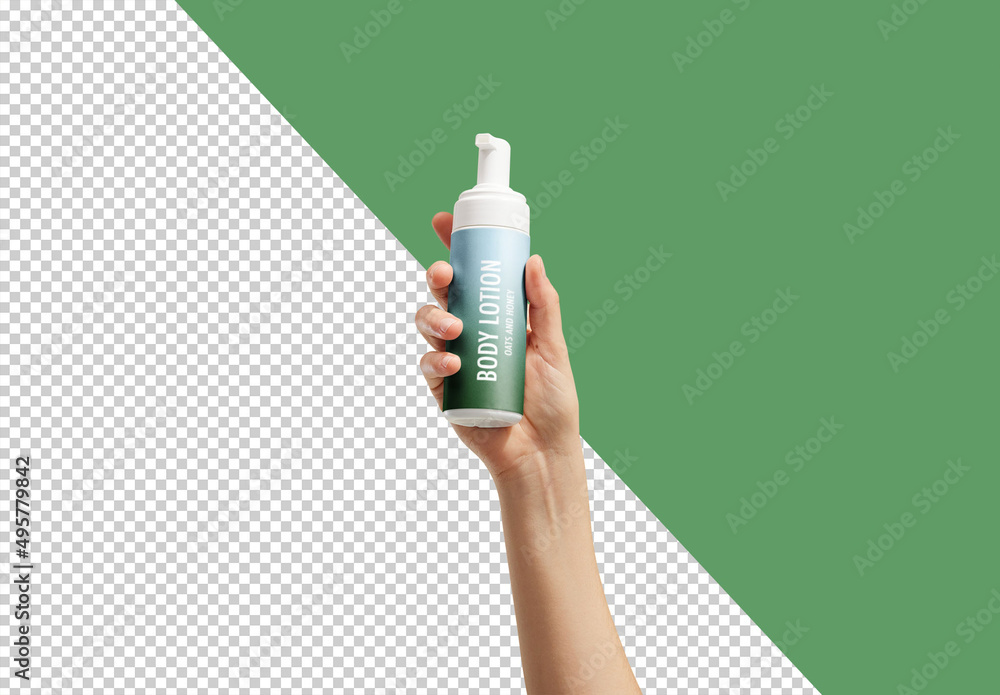 Hand Holding a Beauty Dispenser Pot Mockup Stock Template | Adobe Stock