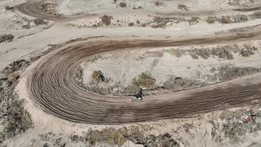 Aerial desert motorcycle race track young racers. Extreme desert ...