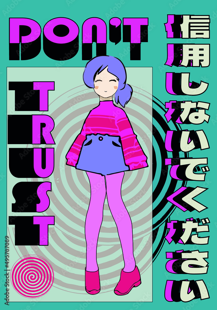 Cute anime girl with japanese slogan text vector design for tee and ...