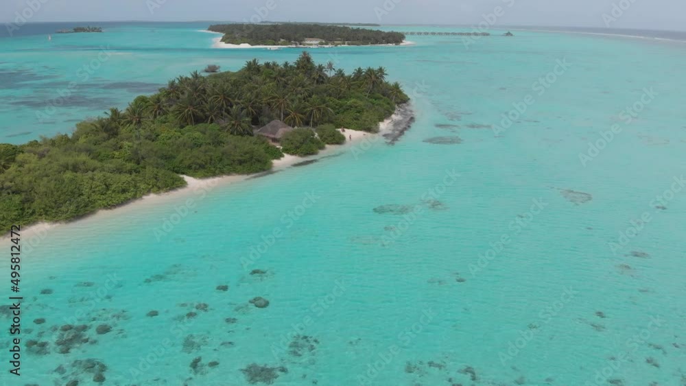Aerial view of beautiful Maldives island beach villa bungalows resort ...