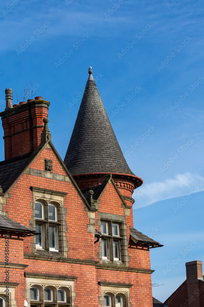 The Old Courts, Wigan town center, with blue skys behind. Built in the ...