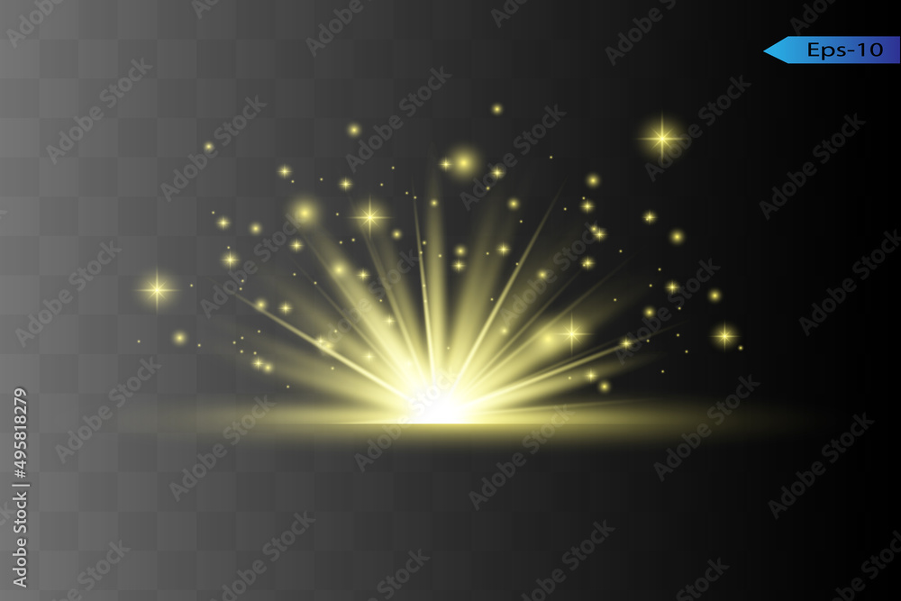 Abstract yellow laser beam. Transparent isolated on black background ...
