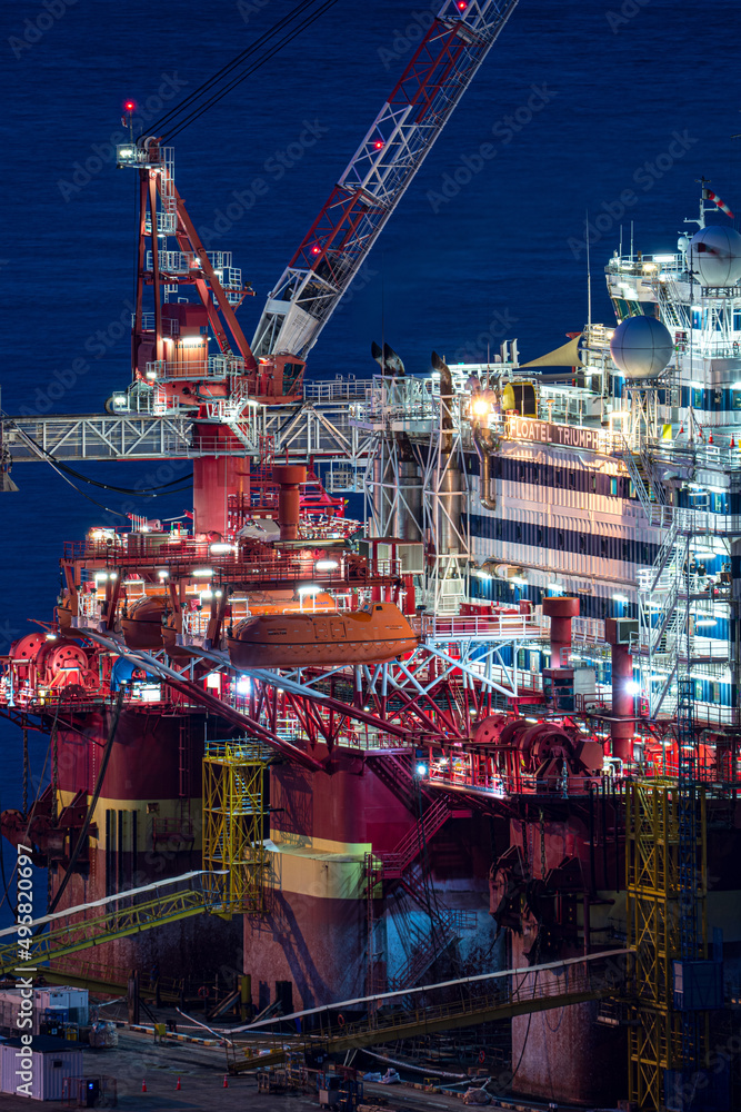 Singapore - April 2020: Close up image of Floatel Triumph floating ...