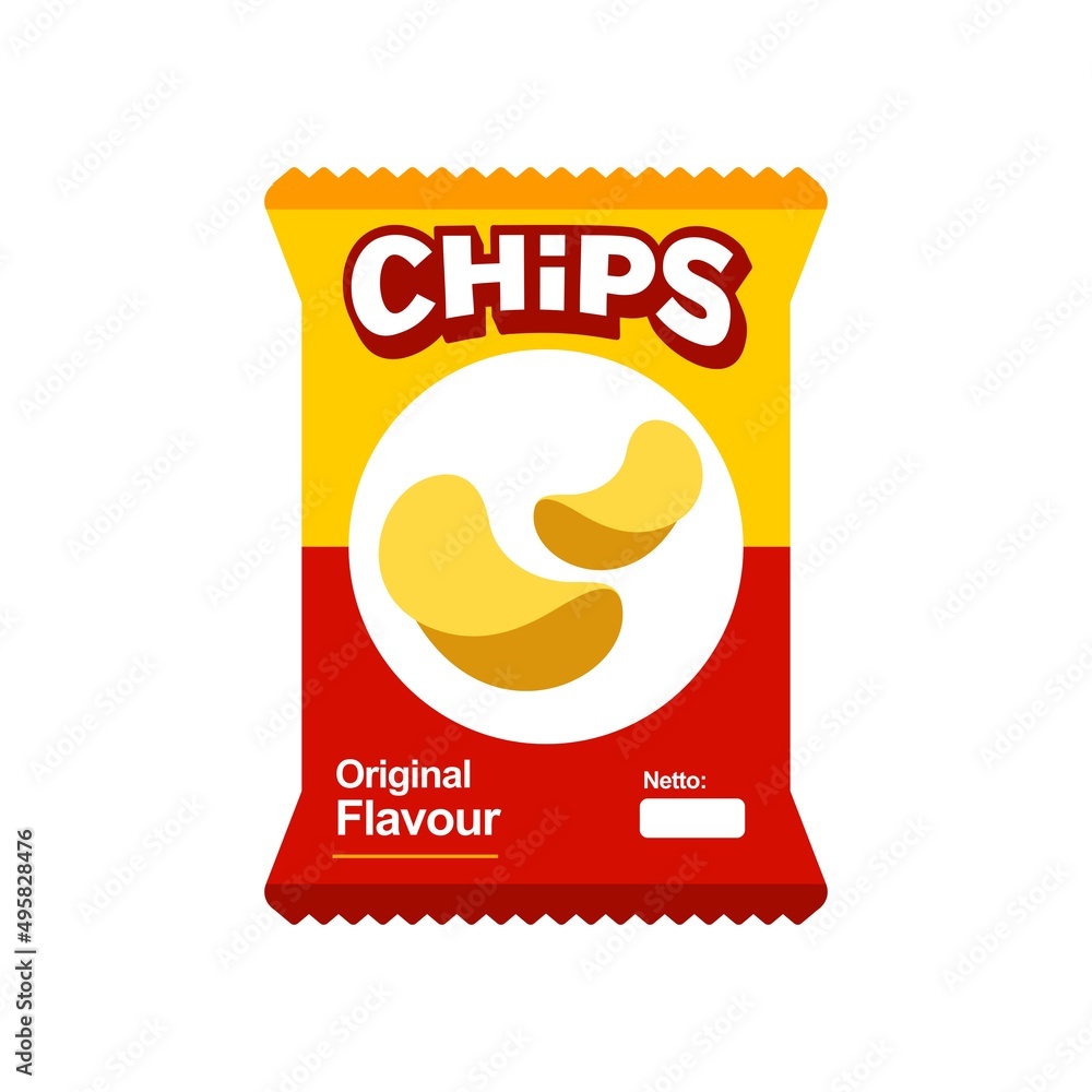 snack chips bag plastic packaging design illustration icon for food and ...