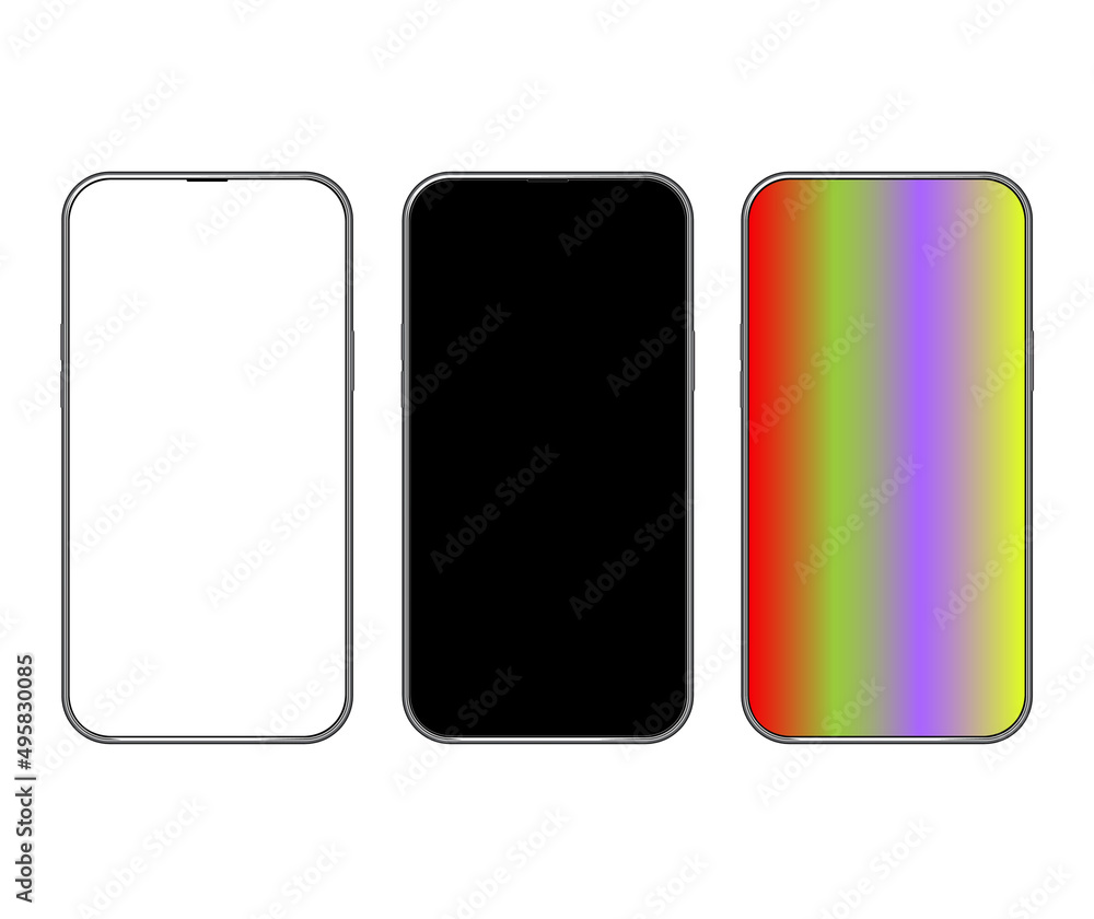 Illustrations and vectors, top view, 3 types of smartphones, white ...