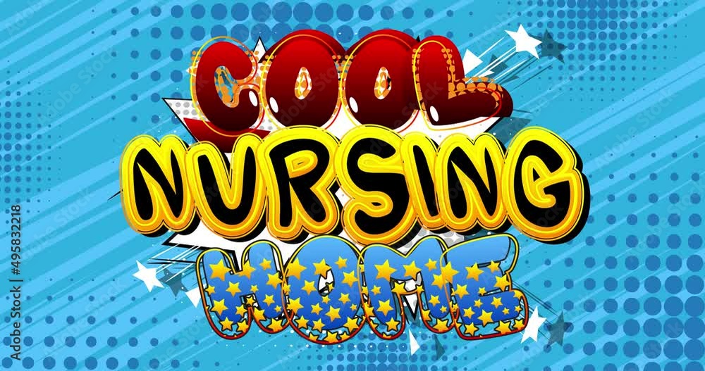 Cool Nursing Home. Motion poster. 4k animated Comic book word text ...