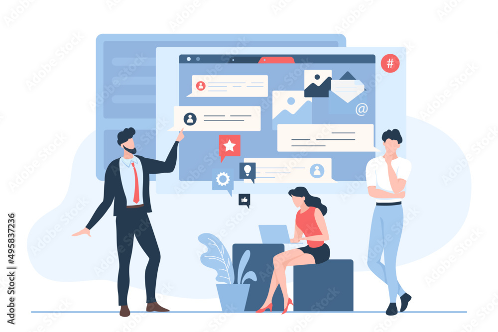 Social media marketing, online support, SMM service vector illustration ...