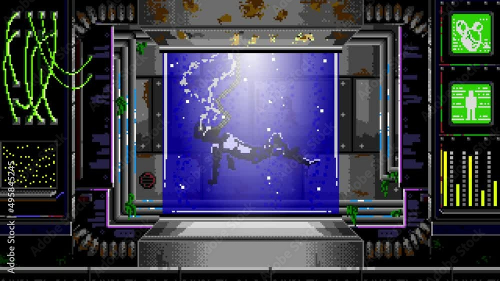 Animated video of man drowning in a water tank, swimming in a ...