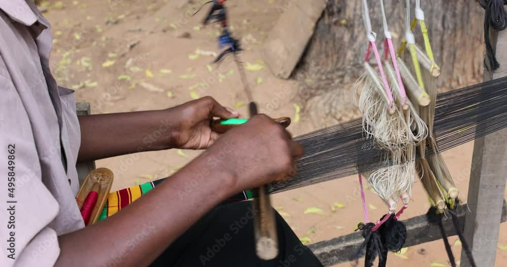 Handmade loom man making Kente cloth fabric Accra. Ghana, where the ...