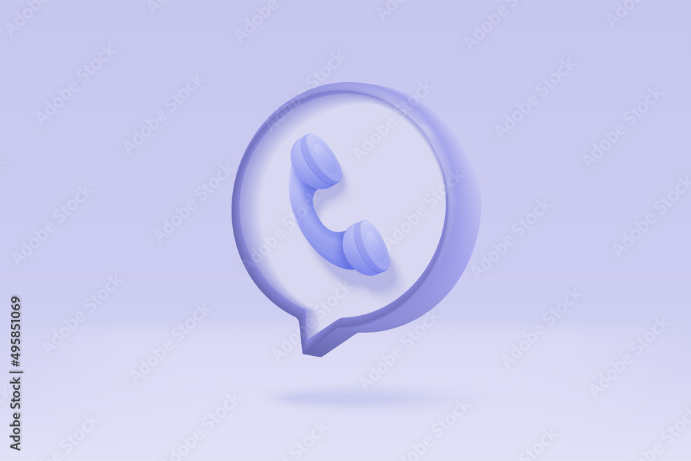 3d minimal call phone and bubble talk on blue background. Talking with ...