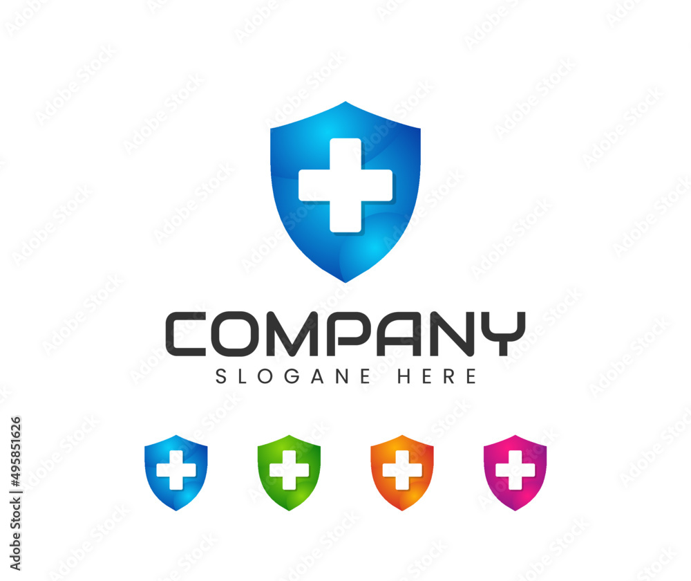 Shield logo accompanied health symbol. Shield logo accompanied health ...