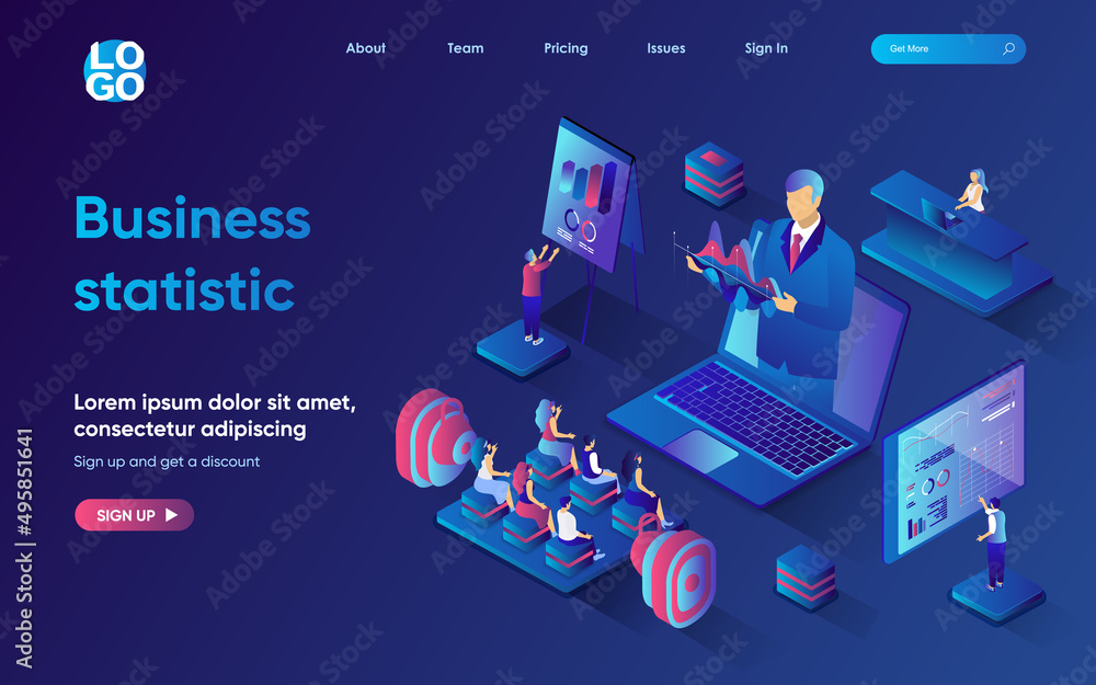 Business statistic control concept 3d isometric web landing page ...