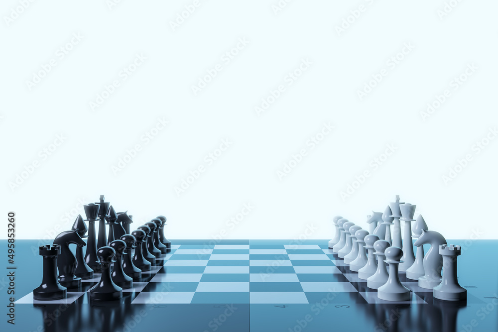 Creative chess board with white mock up background. Game and strategy ...