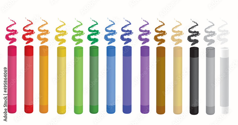 Set of chalk crayons.Oil pastels color isolated on white background ...