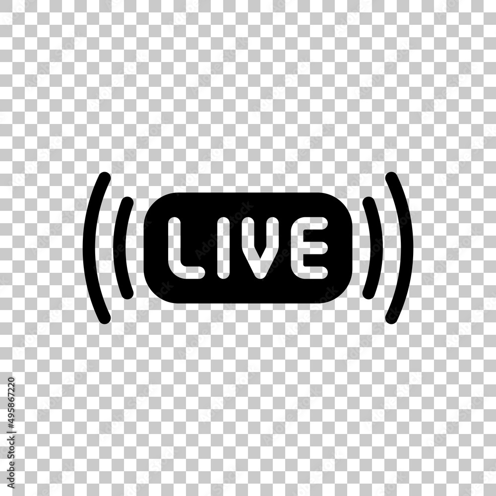Live stream, broadcasting, online video. Black symbol on transparent ...