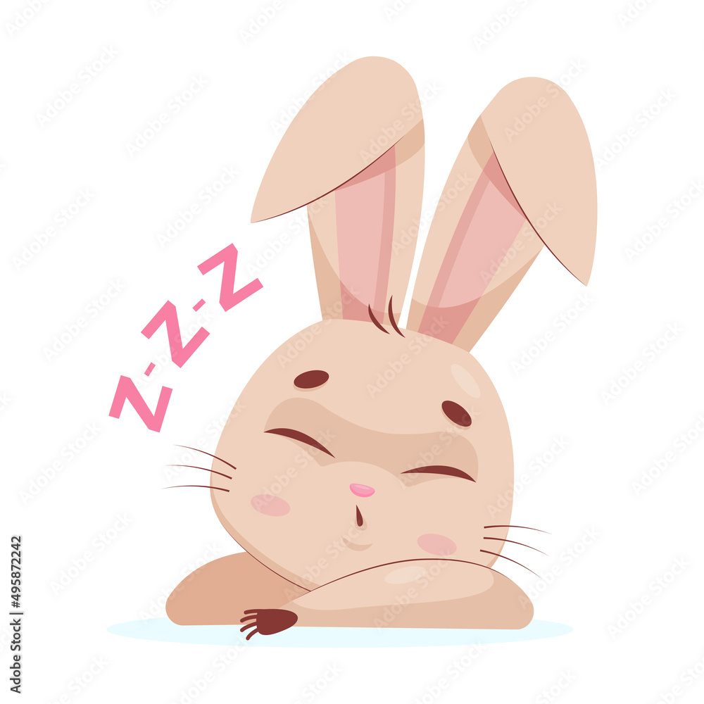 Adorable rabbit sleeping on his paw cartoon vector illustration. Bunny ...