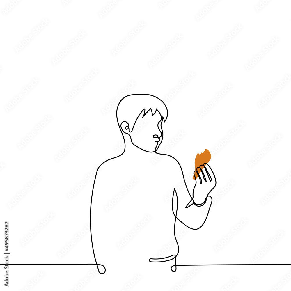 Plakat man eating chicken leg - one line drawing vector. concept of ...