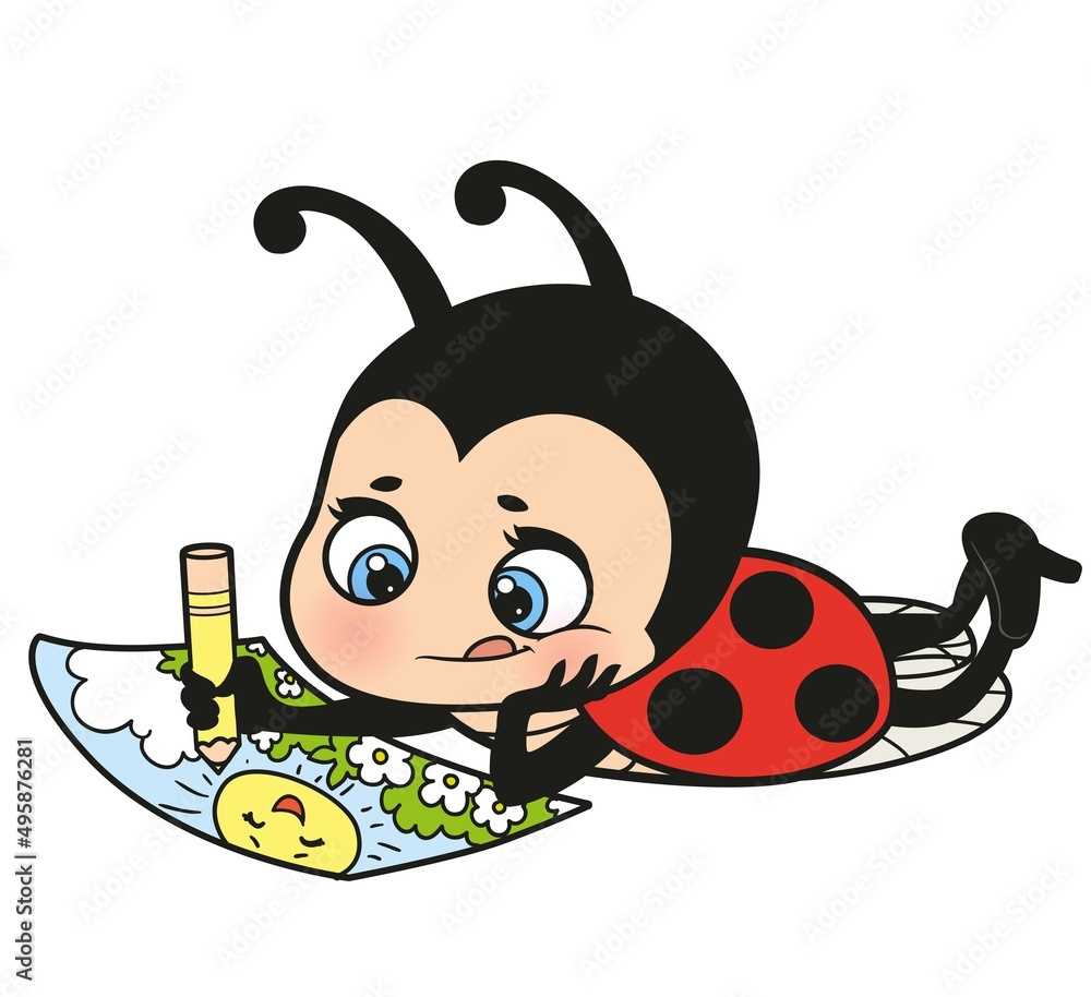 Cartoon cute ladybug draw illustration color variation for coloring ...