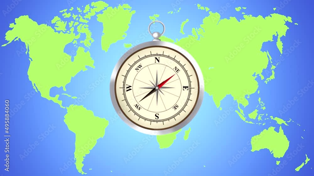 Animation with a compass and a world map (seamless loop) vídeo do Stock ...
