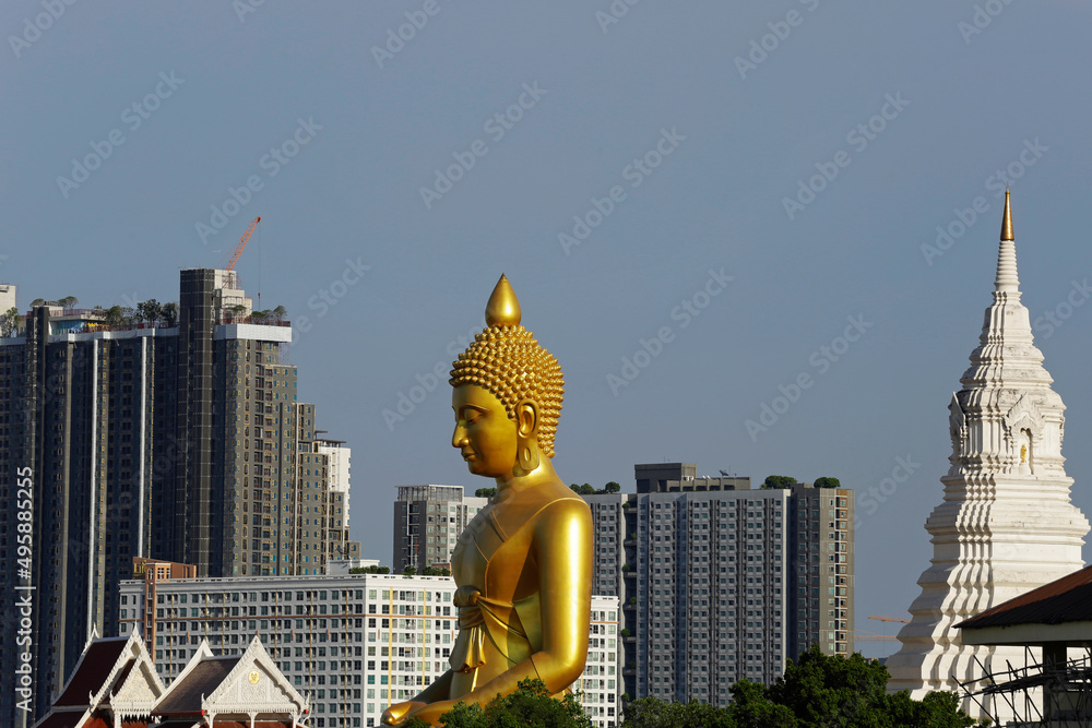 A giant Buddha golden statue is seen in Wat Paknam Phasi Charoen temple ...