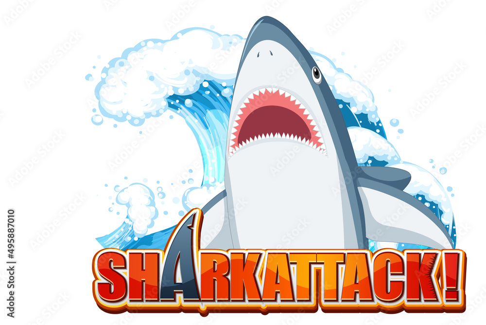 Shark attack font logo with cartoon aggressive shark Stock Vector ...