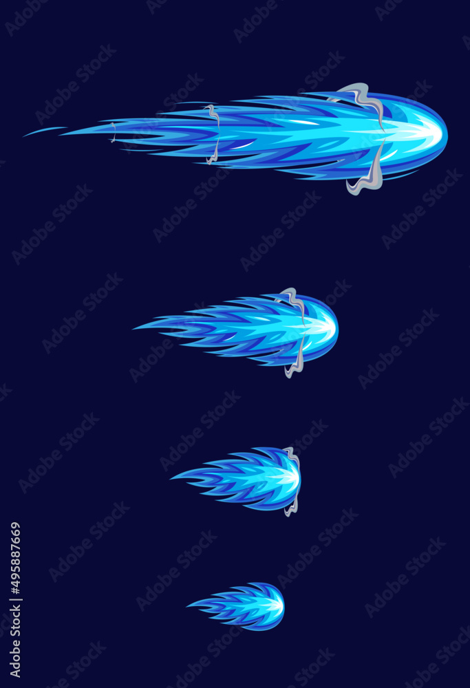 Blue fire animation sprites. Comet. Animation for a game or cartoon ...