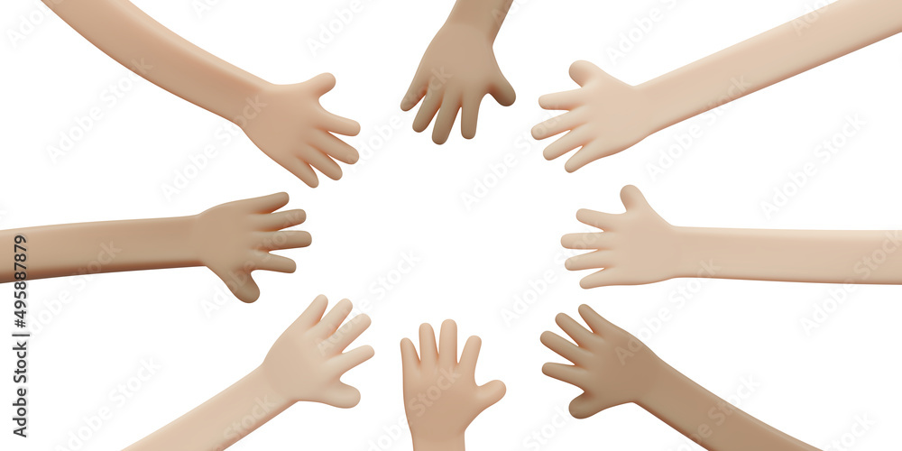 3D Rendering of top view of team people putting hands stack together ...