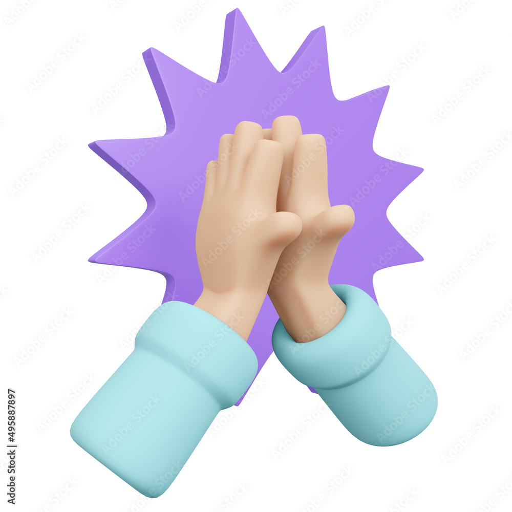 3D Rendering of hand hi five isolate on white background. 3D Render ...
