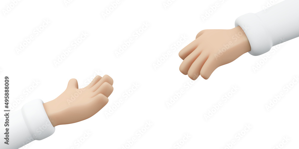 3D Rendering of hand reaching to each other concept of help support ...