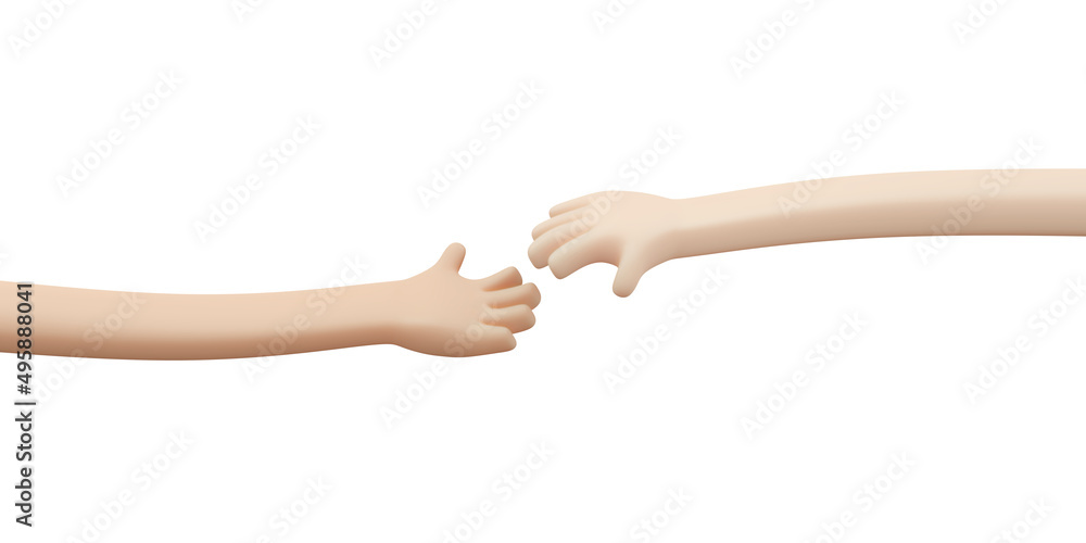 3D Rendering of hand reaching to each other concept of help support ...