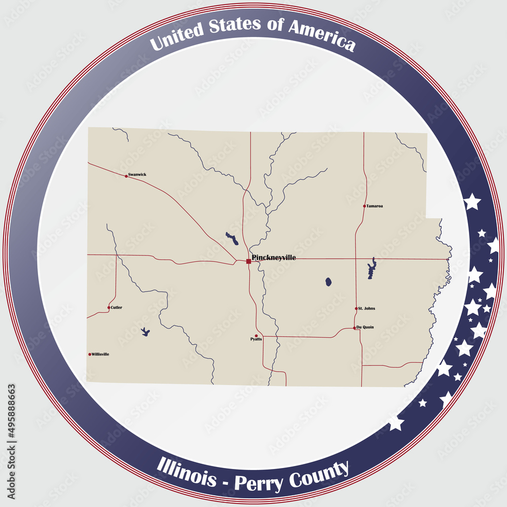 Large and detailed map of Perry county in Illinois, USA. Stock Vector ...